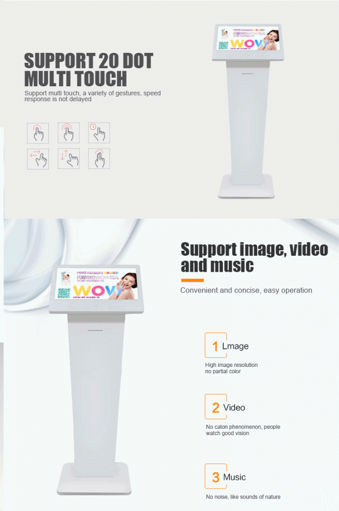 Multi Touch Screen Kiosk Media Player , Floor Standing Touch Display