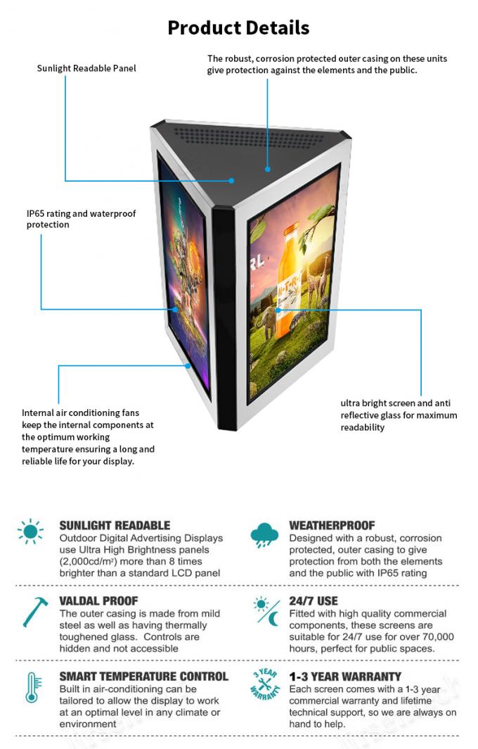 55 Inch IP65 Triangle Outdoor Digital Signage Kiosk