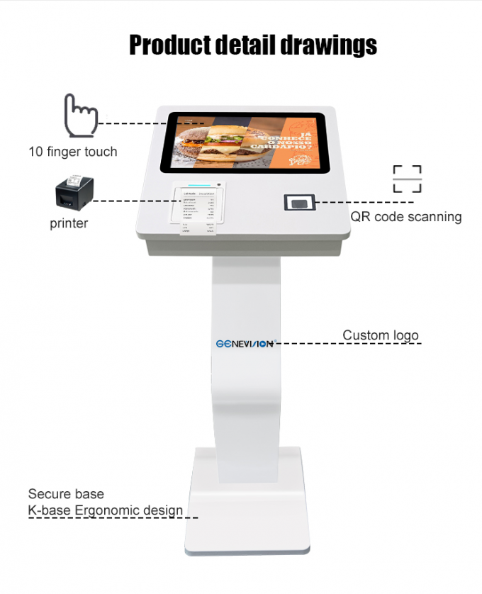 15.6'' Touch Screen Terminal Self Ordering Payment Kiosk With Printer ...