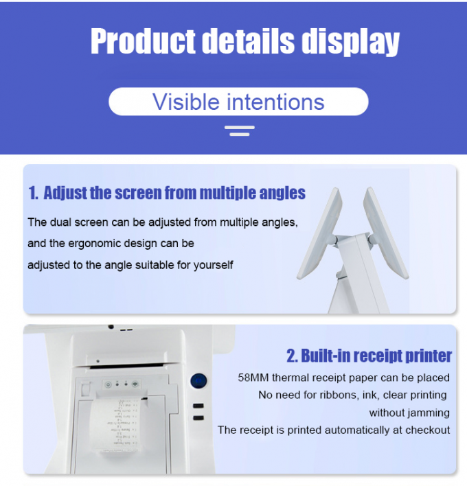 Supermarket 15.6'' Windows Dual Screen POS System With Printer Scanner